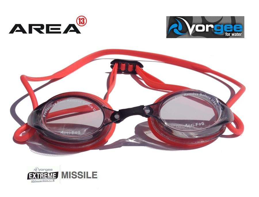 VORGEE MISSILE SWIMMING GOGGLES, SMOKED LENS, RED, SWIMMING GOGGLES